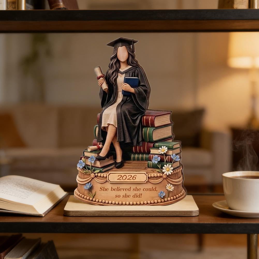 2D Graduation Wooden Plaque, 15/20/25cm Vintage Book Stack Ornament ...