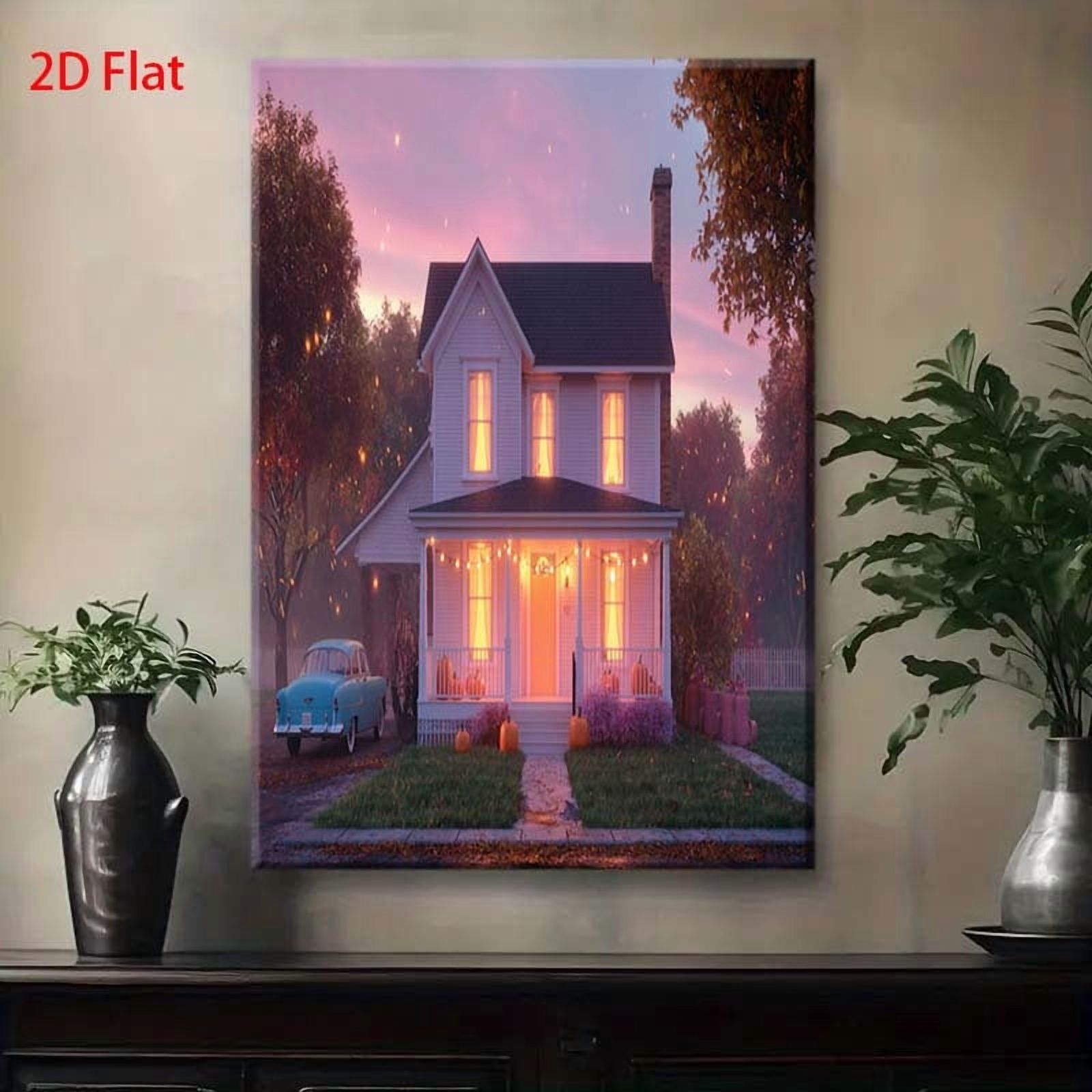 2D Graphic Art Decorative Painting "All Saints House at Dusk and Retro ...