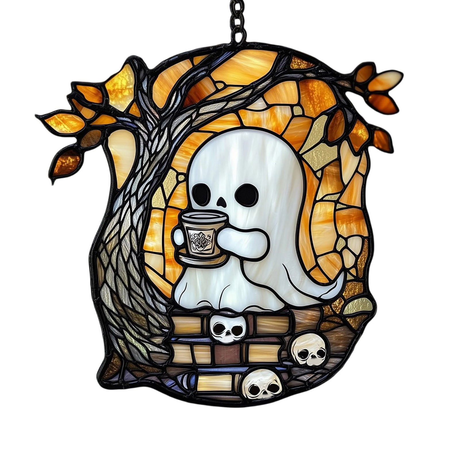 2D Halloween Ghost Reading Pendant, Laser-Engraved Acrylic Window Decor ...