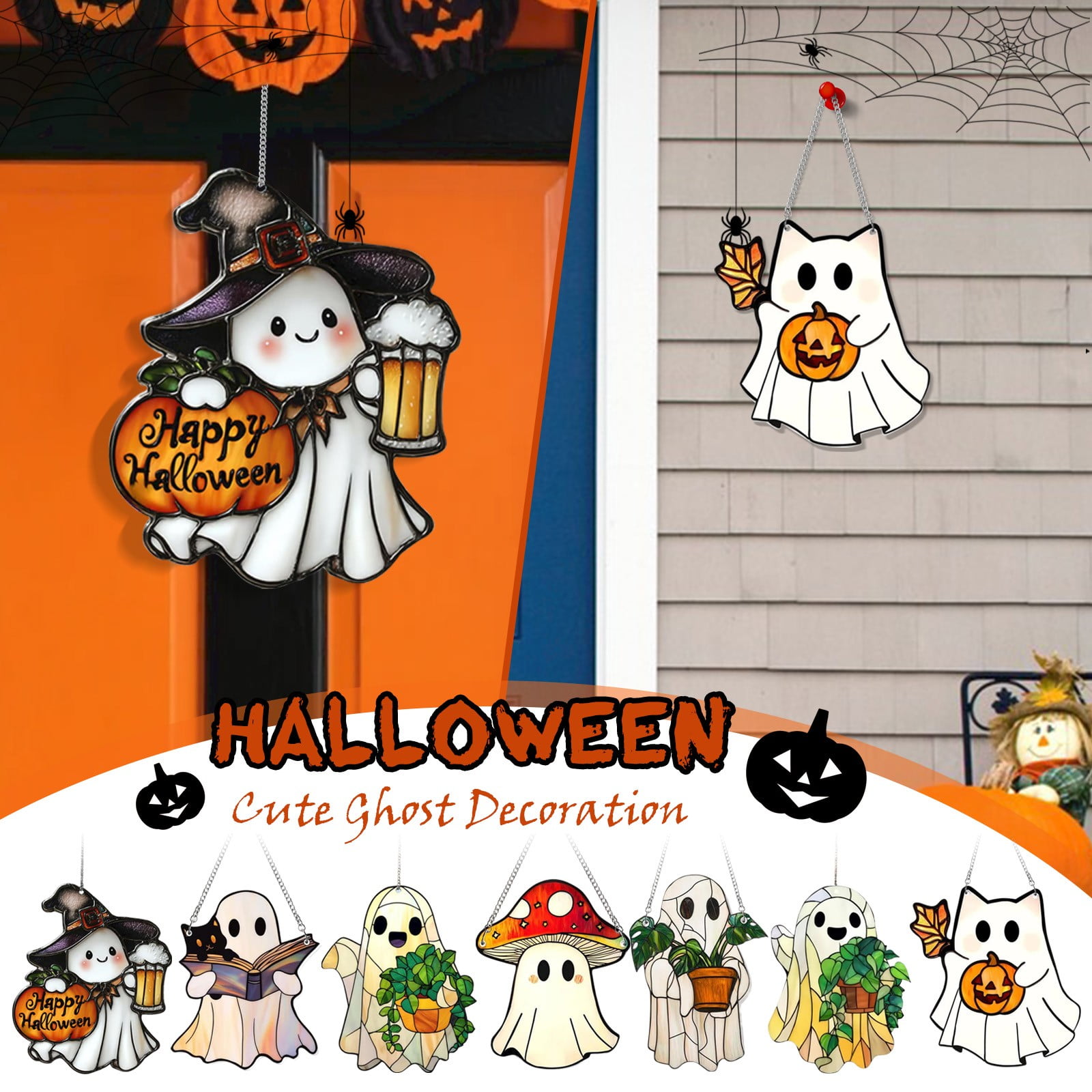 2D Halloween Hanging Ghost Decorations 7.87Inch Acrylic Halloween Door ...