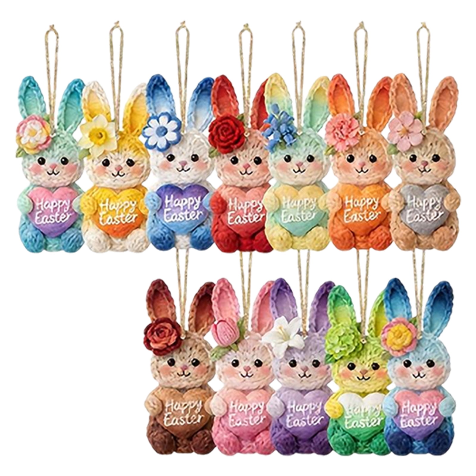 2D Happy Bunny Wooden Hanging Decor, Cute Rabbit Shape Wood Ornament ...