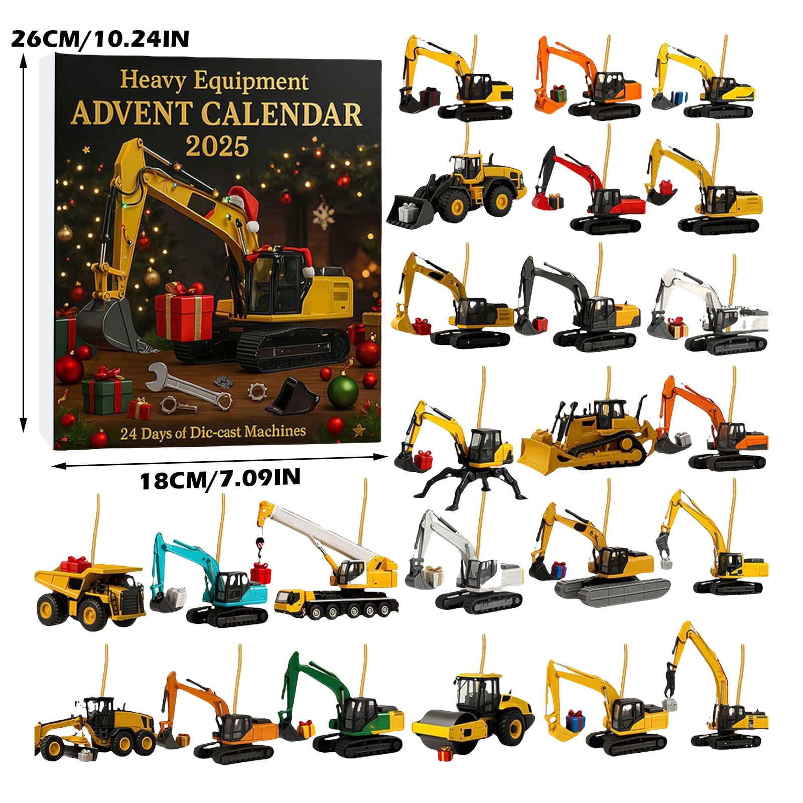 2D Heavy Equipment Ornament Advent Calendar 2025,24 Die-Cast Machines ...