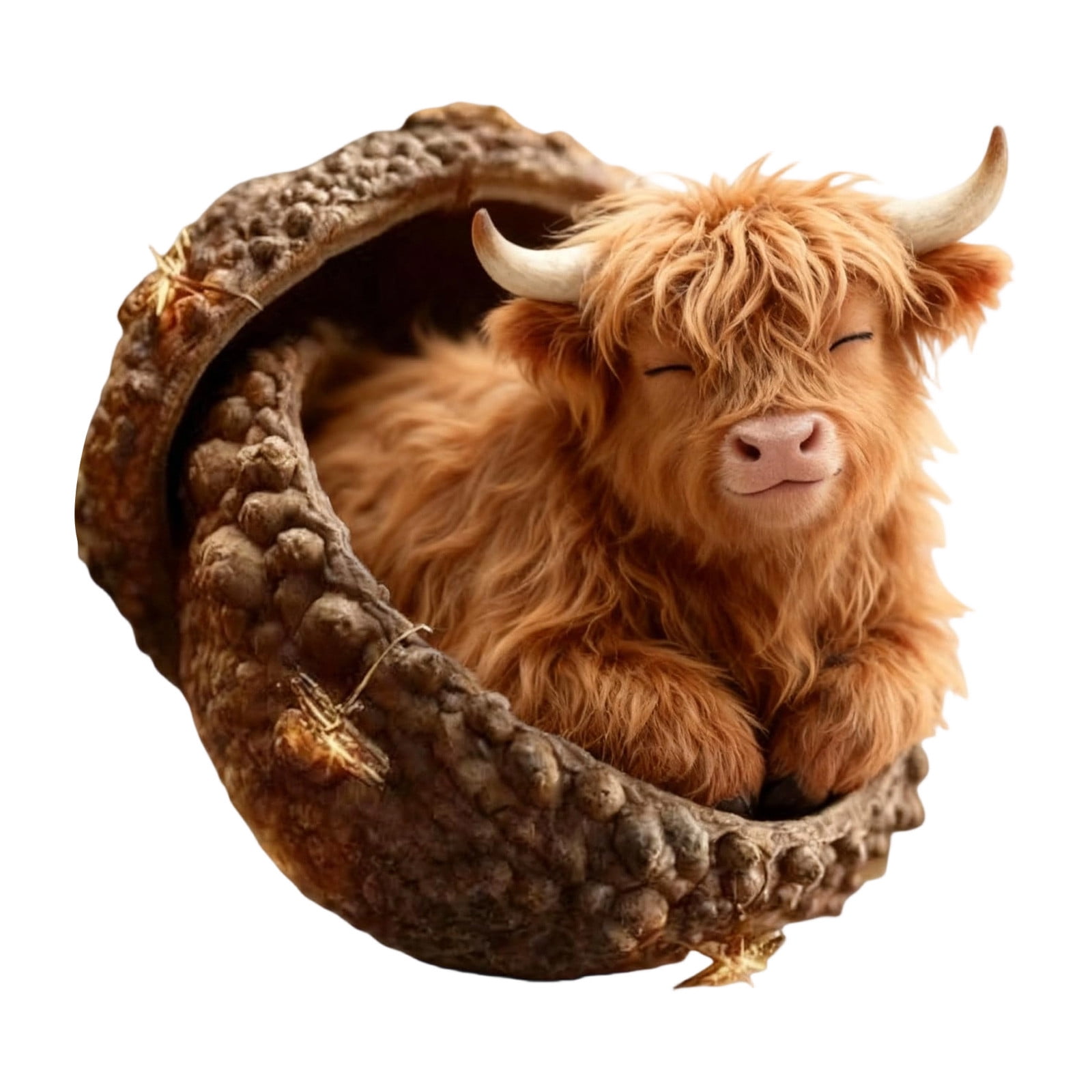 2D Highland Cow Acorn Ornaments 3.9in Decor Natural Theme Hanging ...