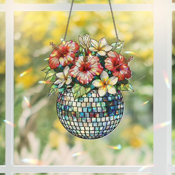 2D Holographic Disco Ball Plant Pot Sun Catcher Retro Window Hanging ...