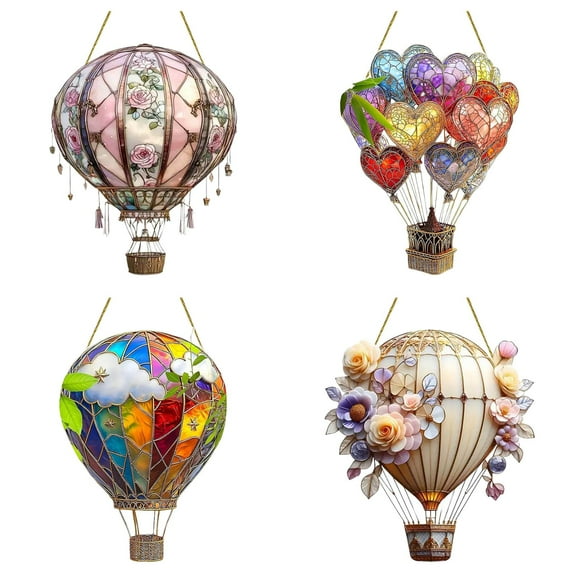 2D Hot Air Balloon Solar Pendant with Flickering Flame Solar Hot Air ...