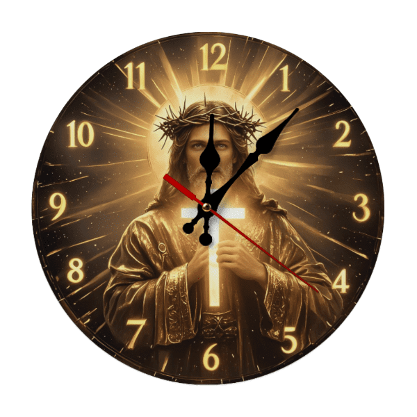 2D Jesus Christ Silent Wooden Wall Clock, Decor Golden Art Print ...