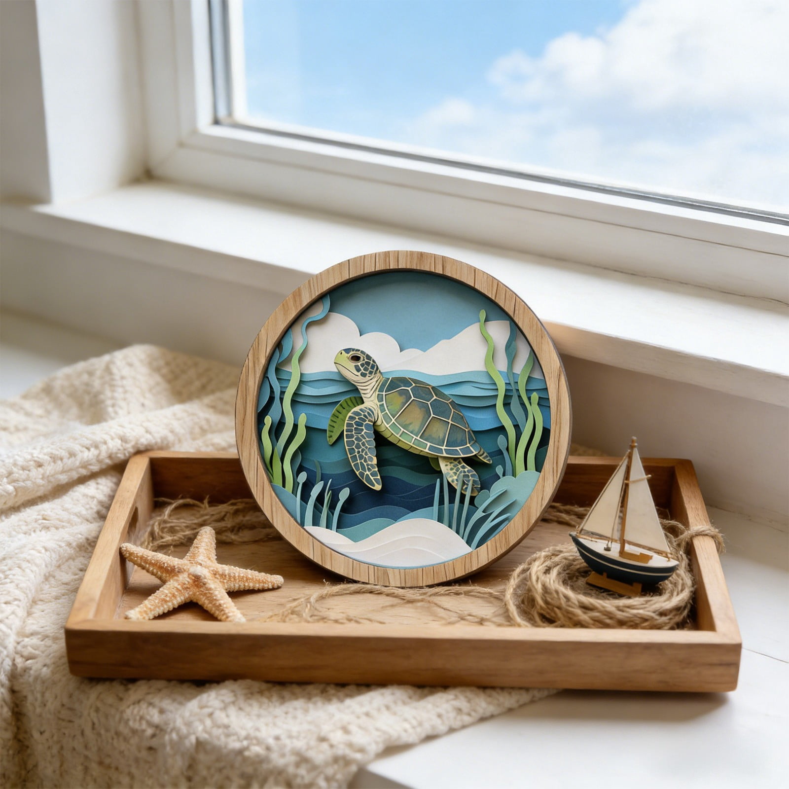 2D Layered Wooden Wall Art Blue Floral Ornament Home Decor Modern Wall ...