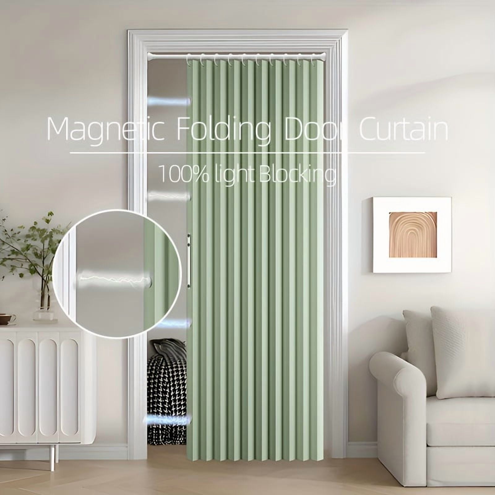 2D Magnetic Door Curtain - 100% Blackout Striped Polyester with Hanging ...