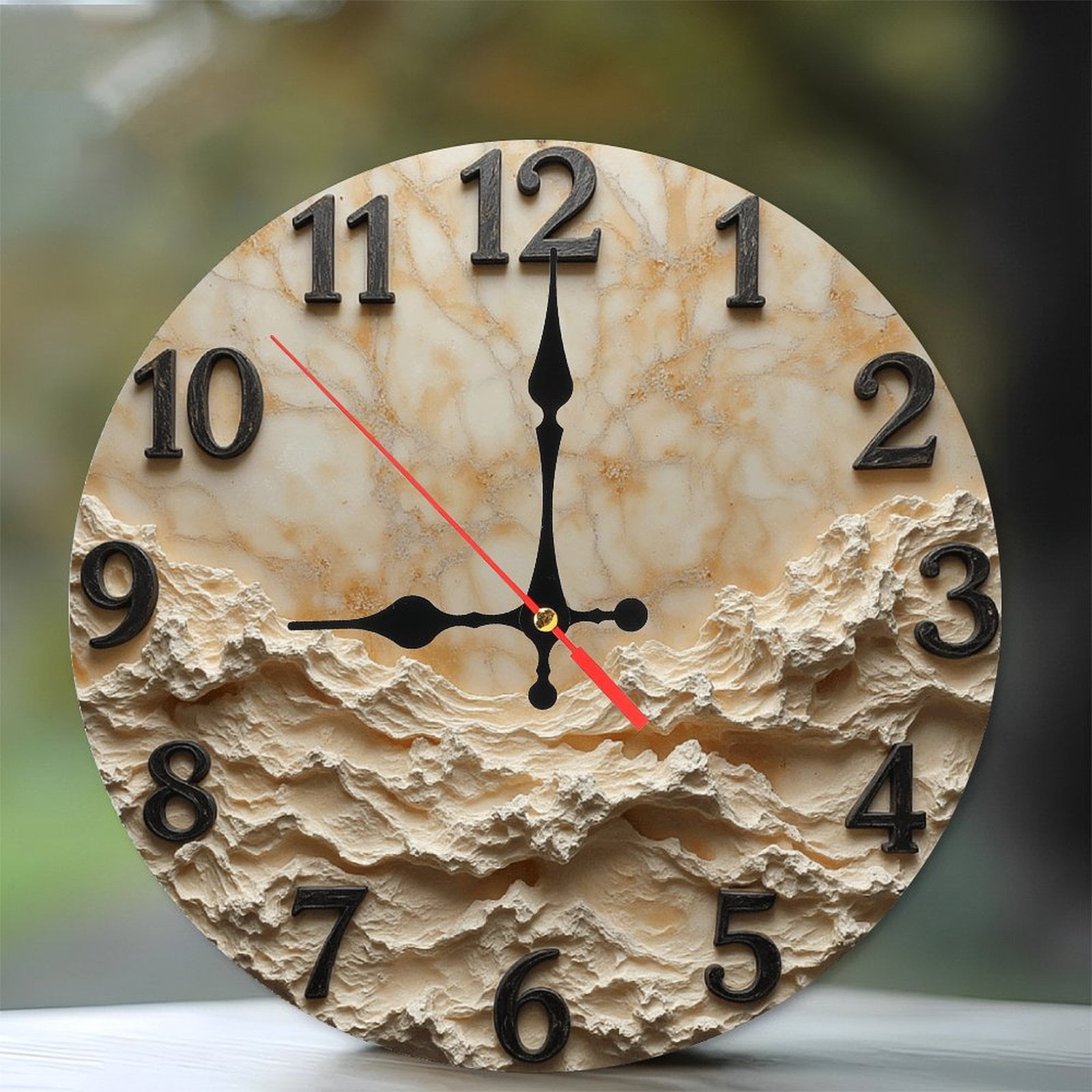 2D Marble Clock Wall Decor Unique Design 10-Inch Silent Wooden Wall ...