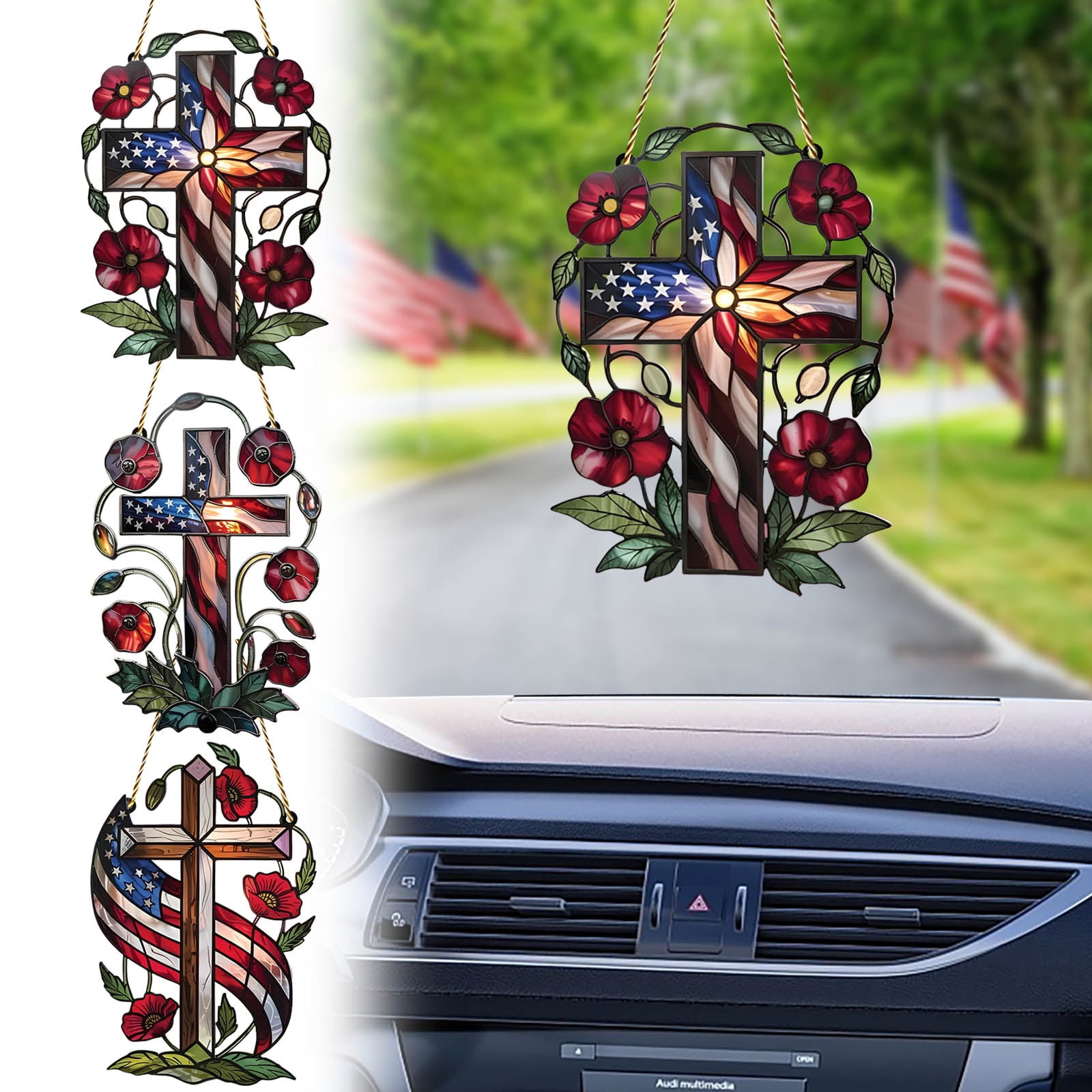 2D Memorial Day Stained Acrylic Crosses SunCatcher in Crafts Window ...