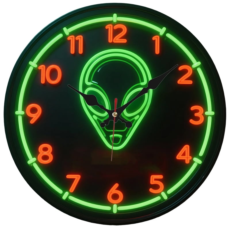 2D Neon Alien Clock Neon Alien Face Silent Wall Clock, 1pc 10x10 Inch ...