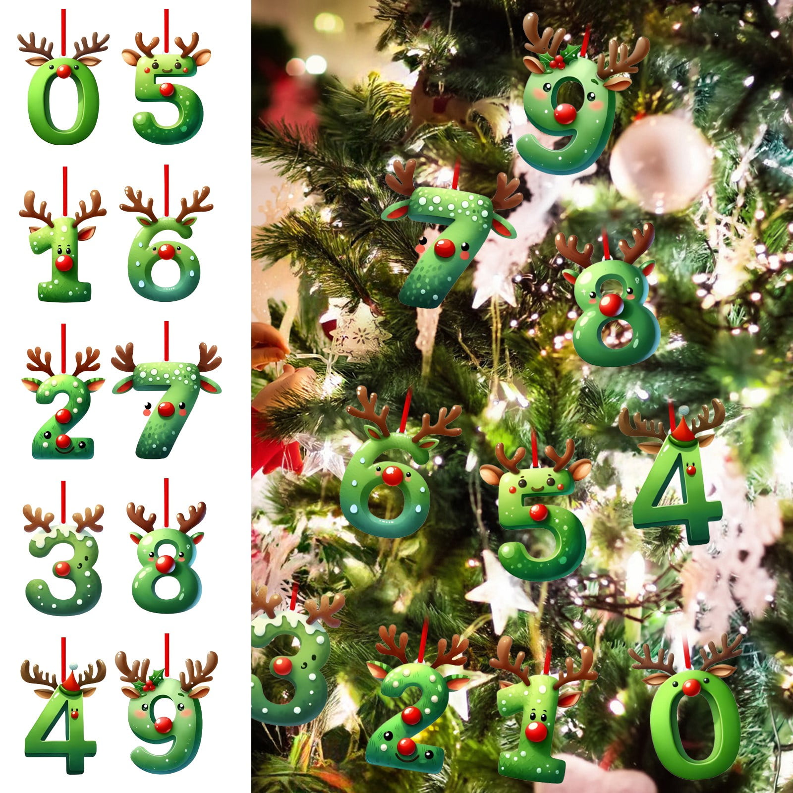 2D Number Christmas Ornaments, 10 Digit Set for Countdown Calendar ...