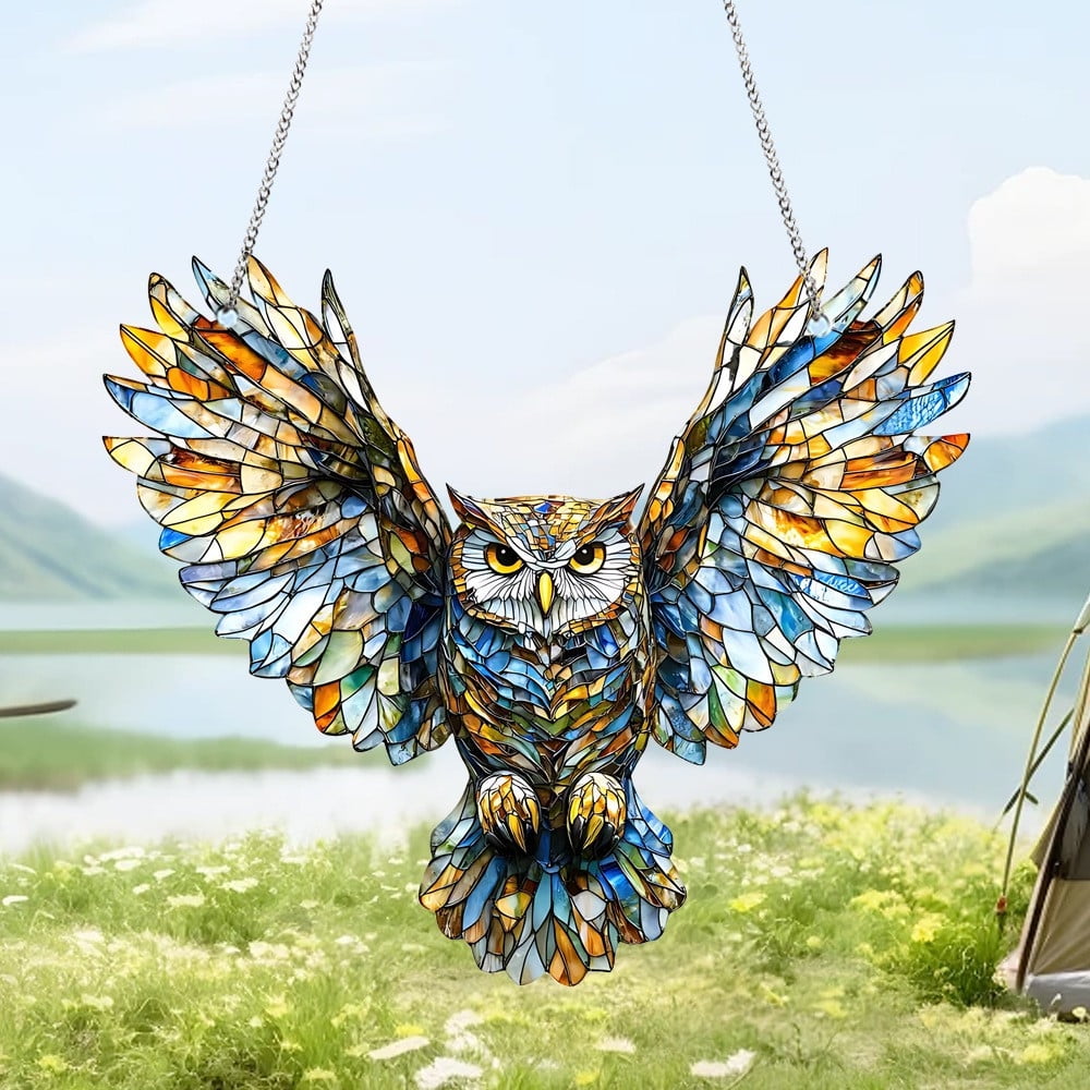 2D Owl Design Hanging Pendant With Chain For Window Porch And Outdoor ...