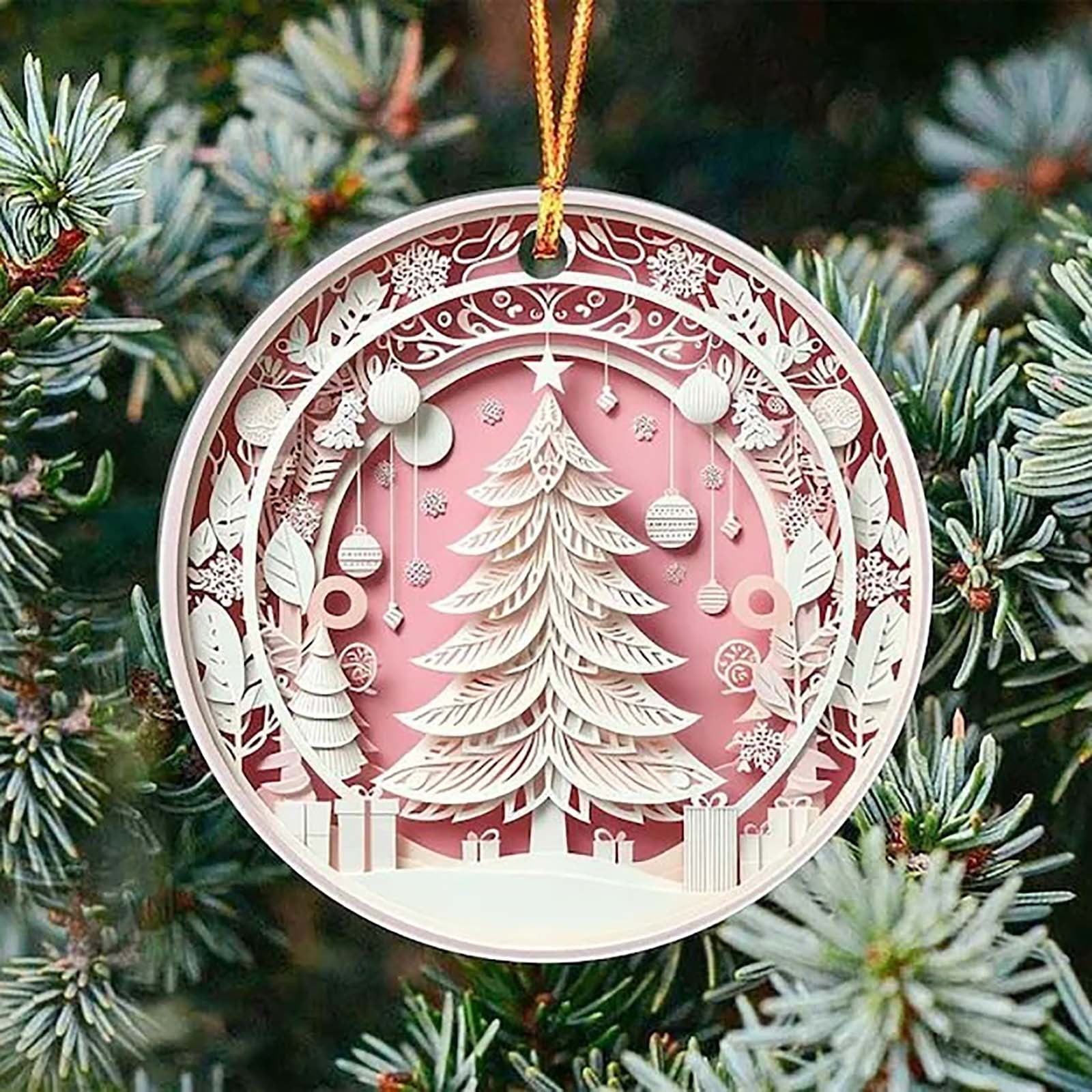 2D Papercut Pastel Christmas Tree Ornament,Christmas Concave Textured ...