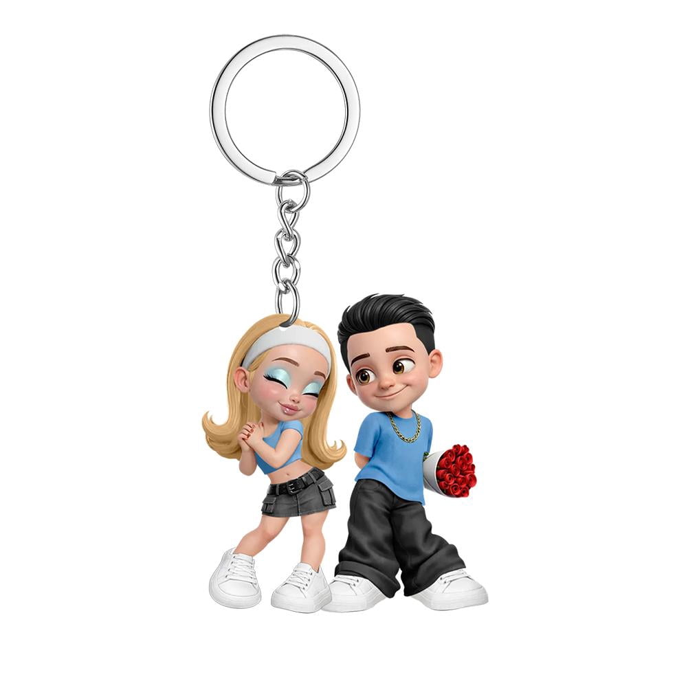 2D Personalized Acrylic Couple Keychain, Cute Couple Character Keychain ...