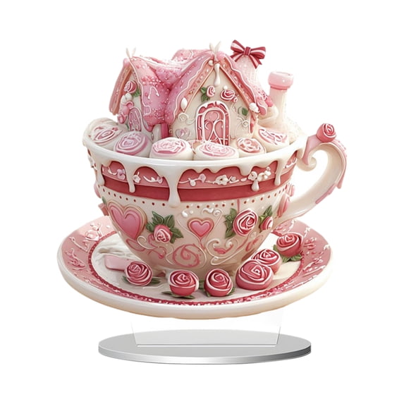 2D Pink Heart Cup Acrylic Decorative Piece, Home Decoration Item ...