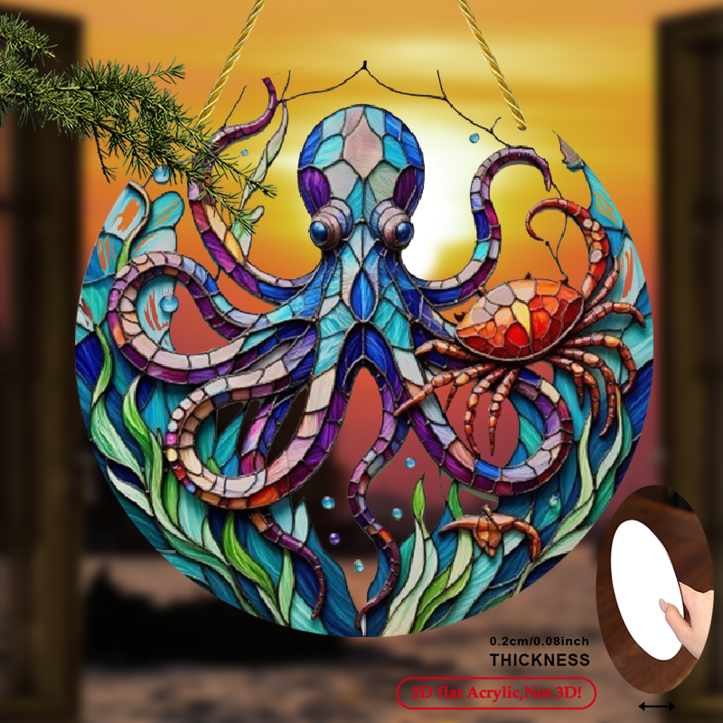 [2D Plane] Acrylic Colorful Octopus- Classic Style, 2D Flat Circle Logo ...