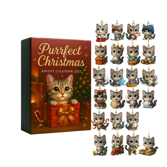 2D Plane Box with 24 Double-Sided Printing Cat Pendant for Christmas ...