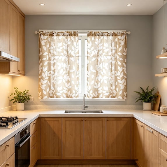 2D Printed Kitchen Curtain Short Panels 1 Pair Washable Window Curtains ...