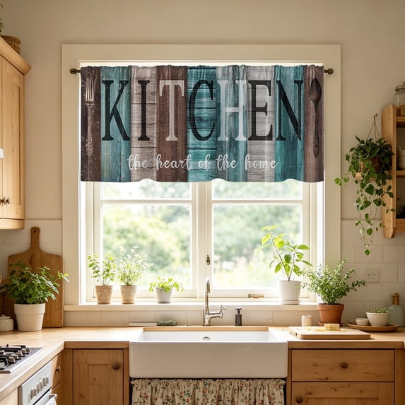 2D Printed Kitchen Curtain Short Panels Washable Decorative Window ...