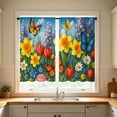 2D Printed Kitchen Curtains Short Panel Set Washable Polyester Fabric ...