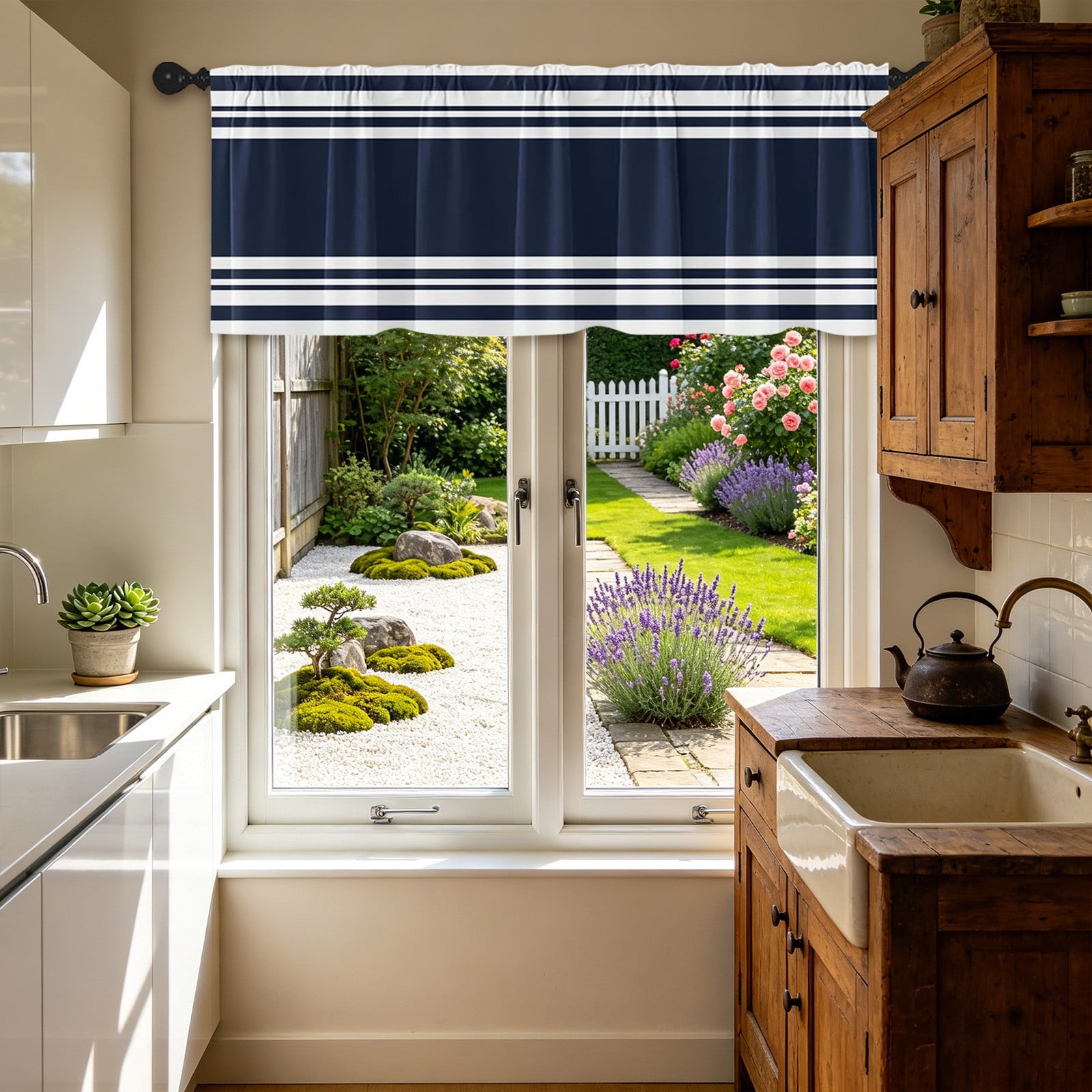 2D Printed Kitchen Short Curtain, Waterproof Light Filtering Half ...