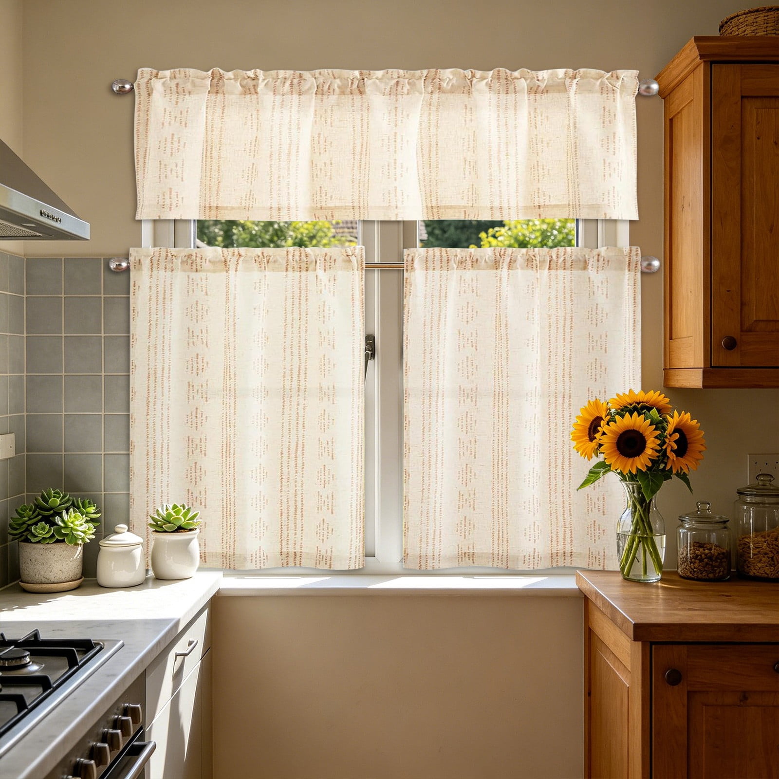 2D Printed Kitchen Short Curtain, Waterproof Light Filtering Half ...