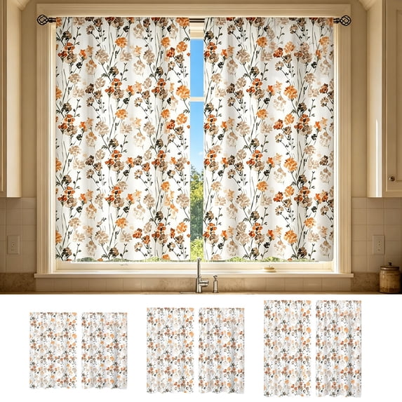 2D Printed Kitchen Valance, Short Cafe Curtain Panels, Washable Half ...