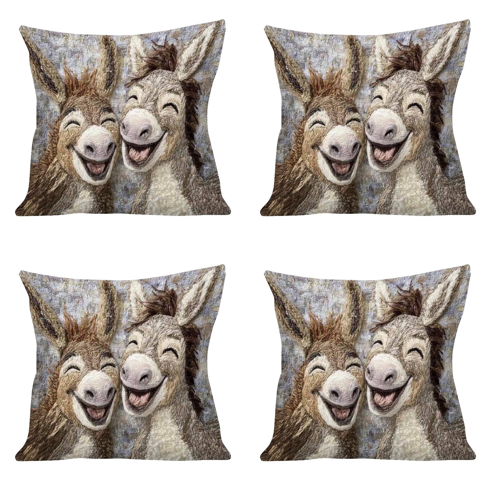 2D Printed Style 18x18 Inch Funny Donkey Decorative Throw Pillow Covers ...