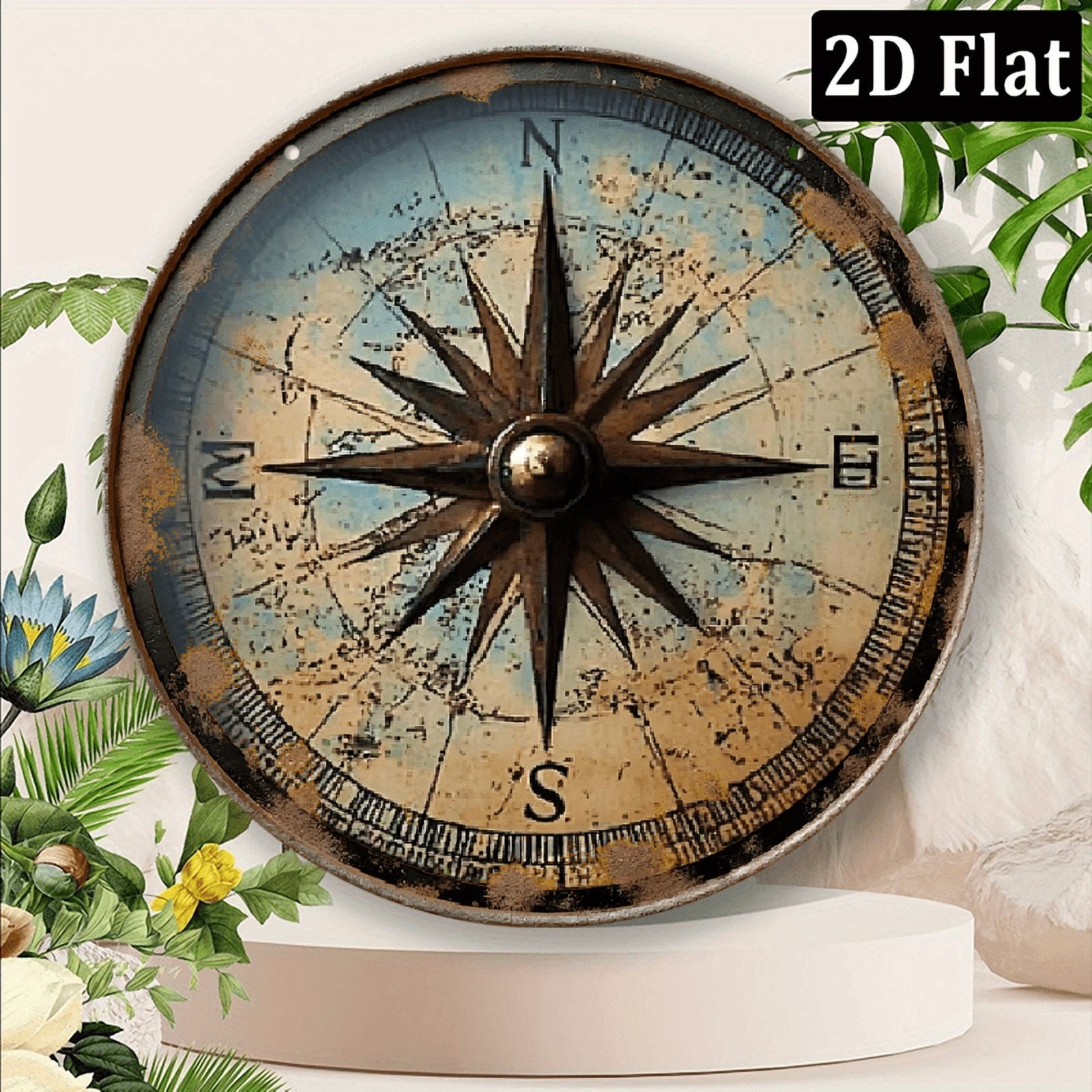 2D Printed World Map Compass Sign, Suitable for Home, Yard, Shopping Mall, Garage, Coffee Shop ...