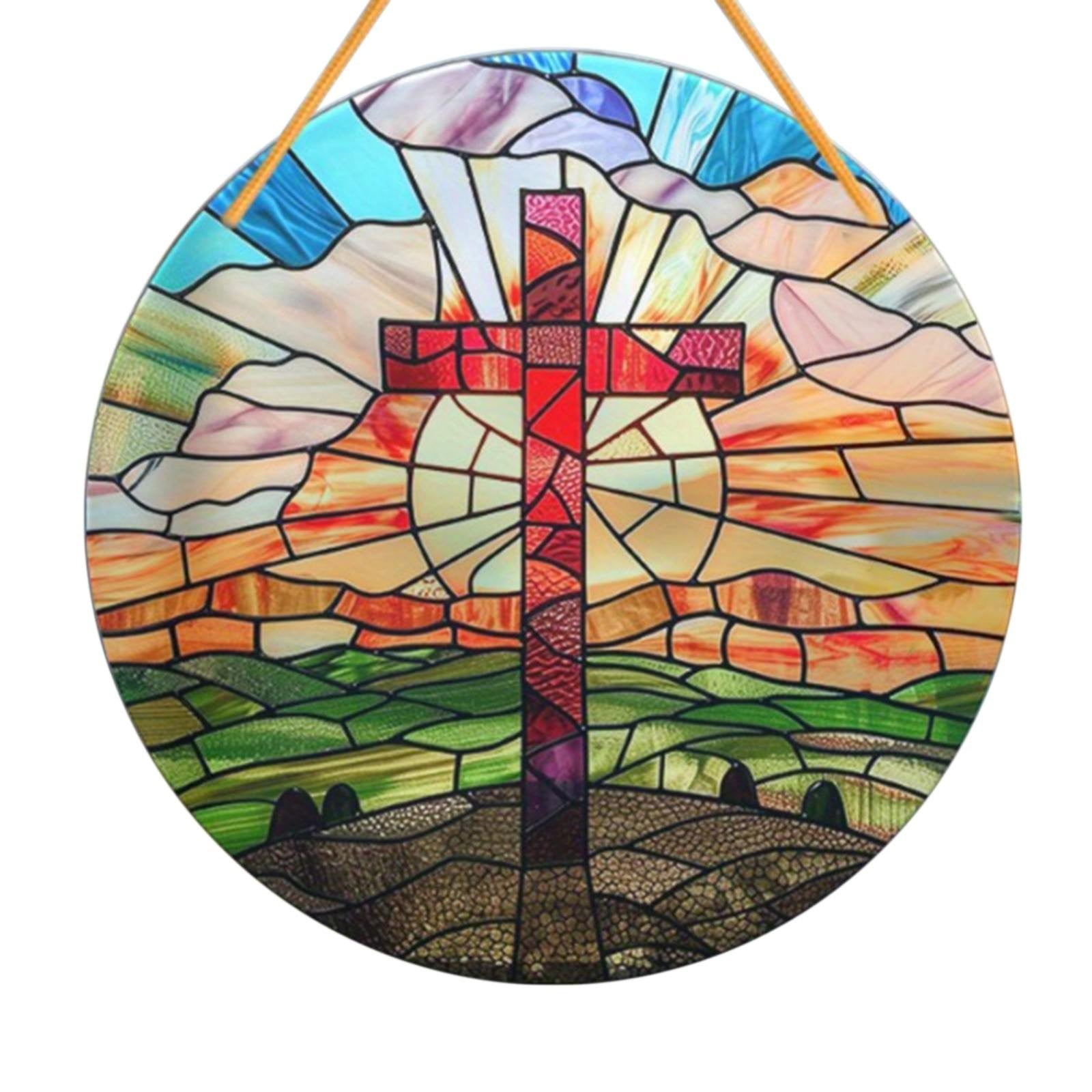 2D Radiant Cross Sign Hanging Stained Glass Church Decor Religious ...
