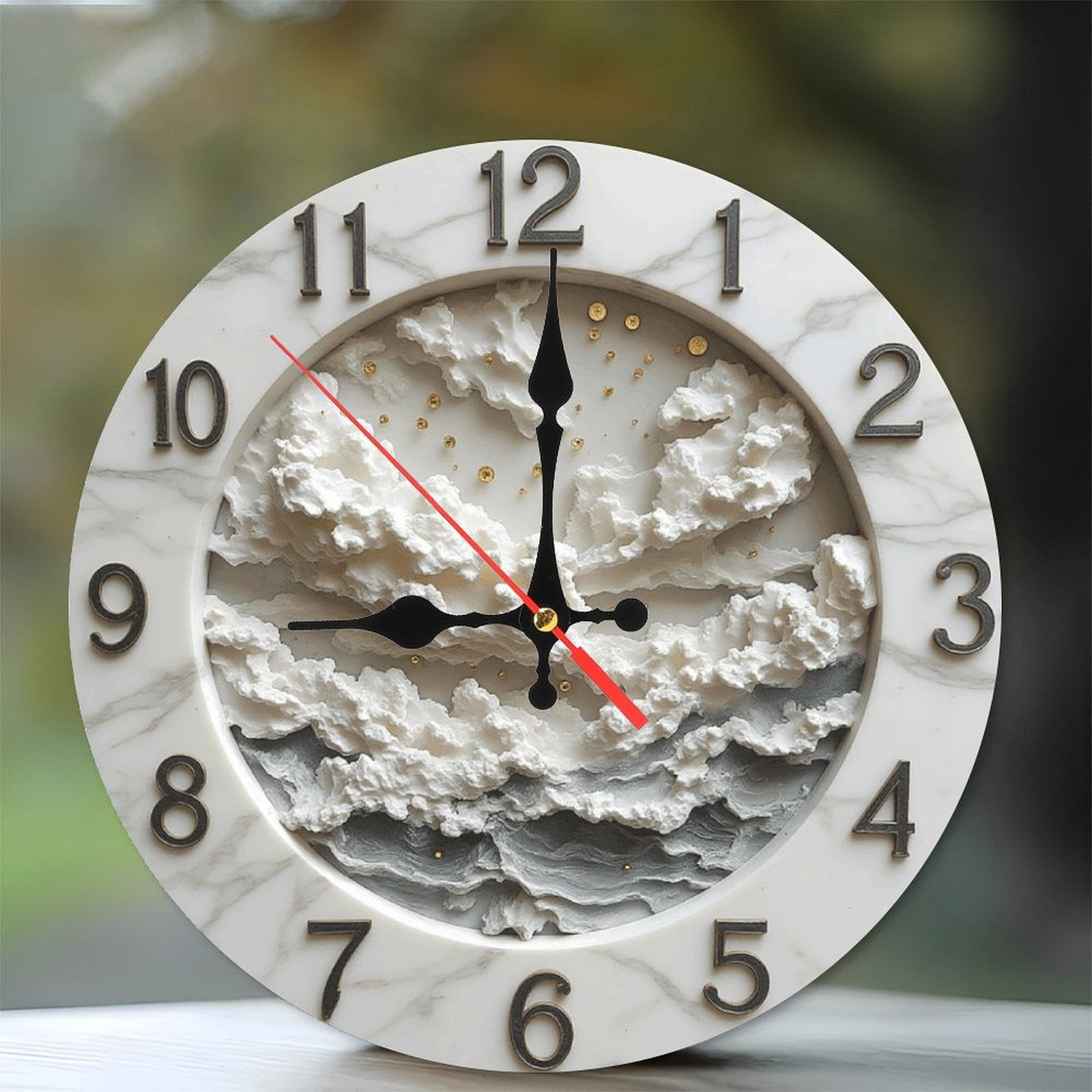 2D Relief Wall Clock Marble Design Home Decor 10-Inch Silent Wooden ...