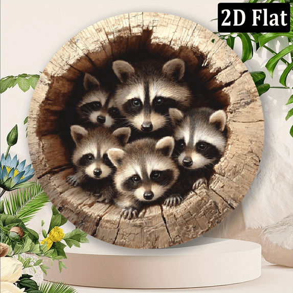 2D Round Iron Metal Raccoon Metal Sign, 8X8 Inches, Wall Decoration ...