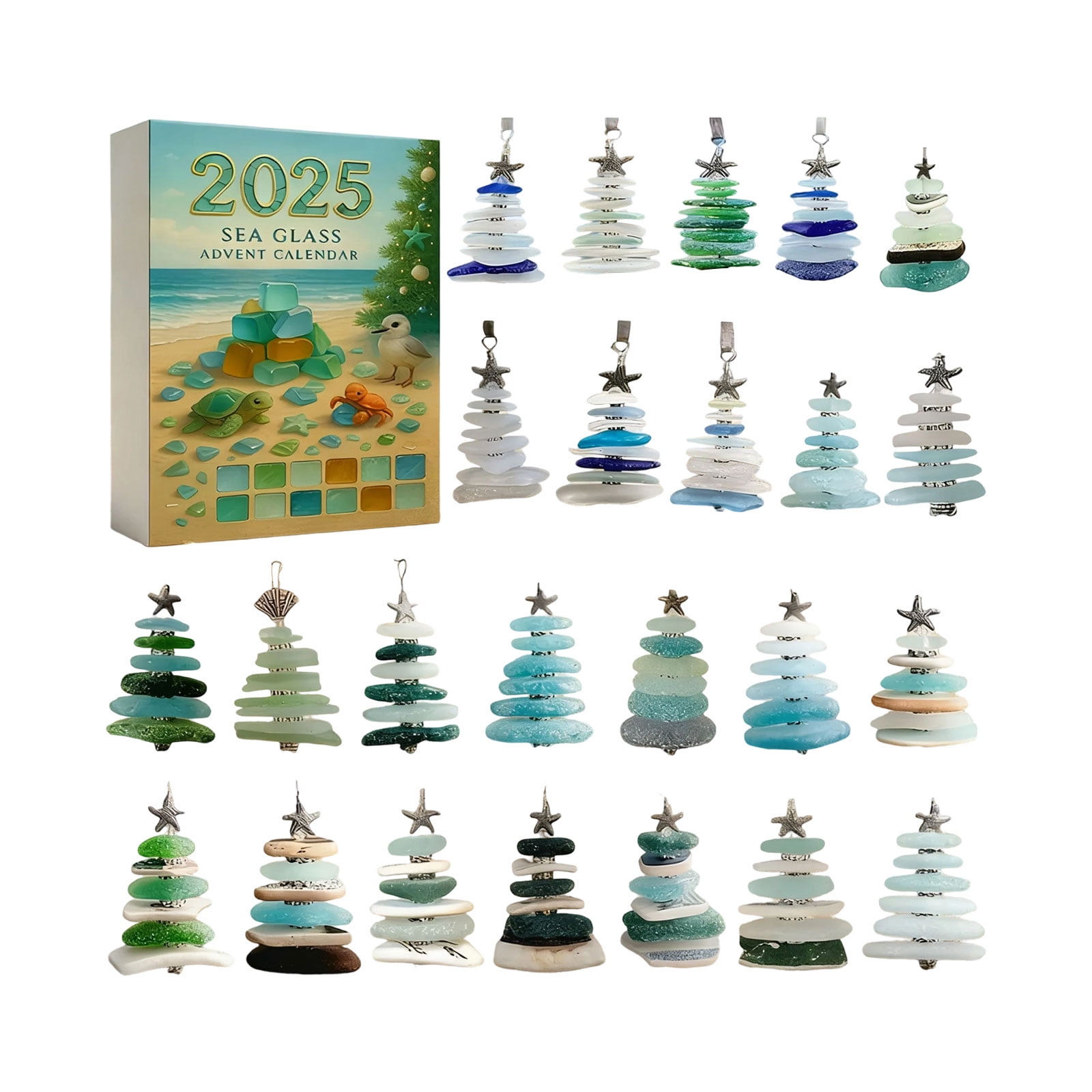 2D Sea Glass Christmas Tree Advent Calendar, 24 Days Christmas ...