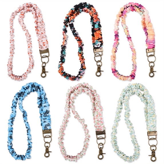 2D Set of 6 Elastic Scrunchie Lanyards, Retractable Neck Straps with ...