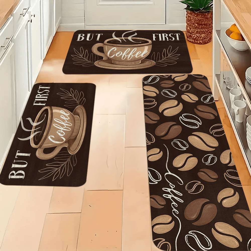 2D Soft Kitchen Carpet, Coffee Beans & Hot Coffee Printed, Absorbent ...