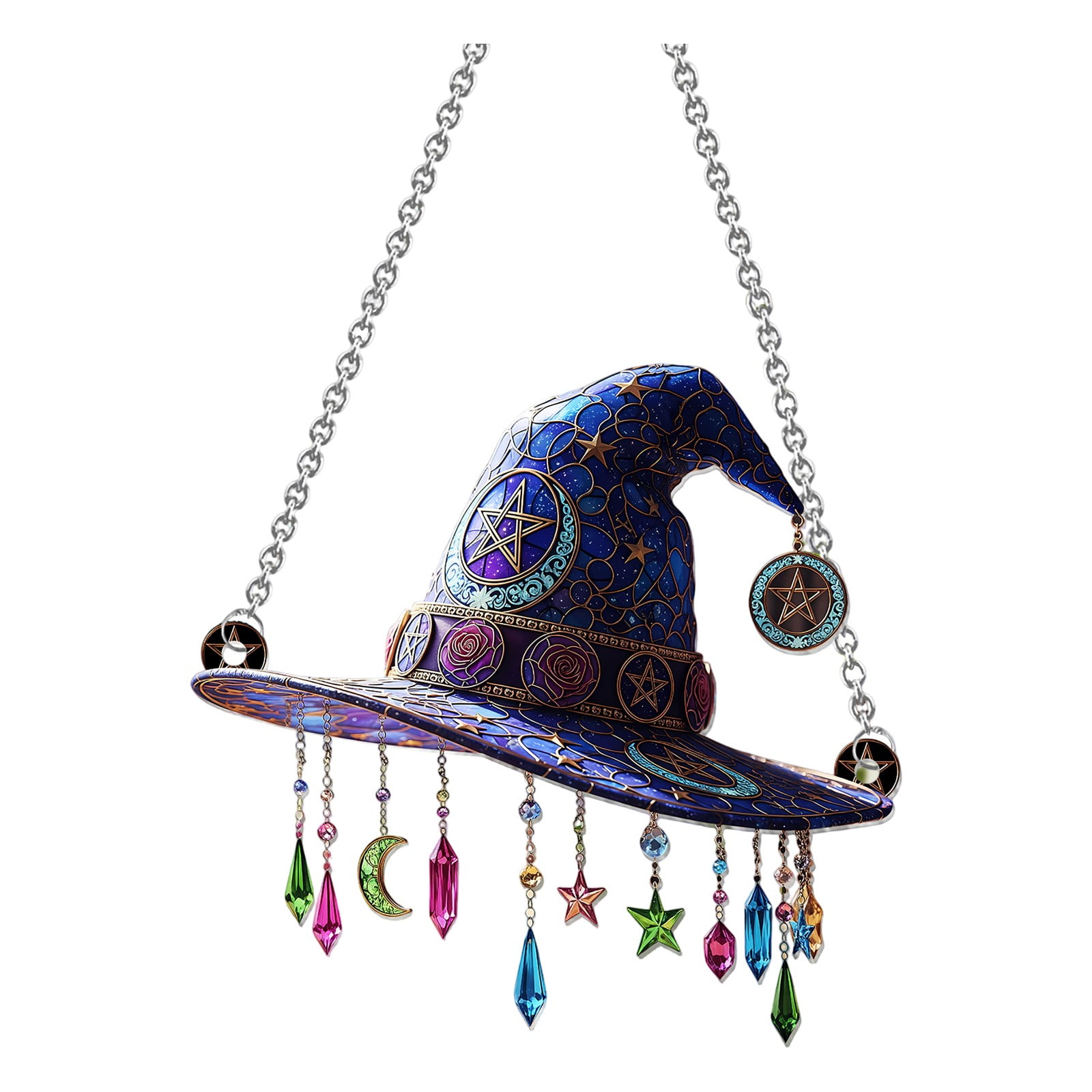 2D Stained Glass Witch Hat Suncatcher with Hanging Chain, Handmade ...