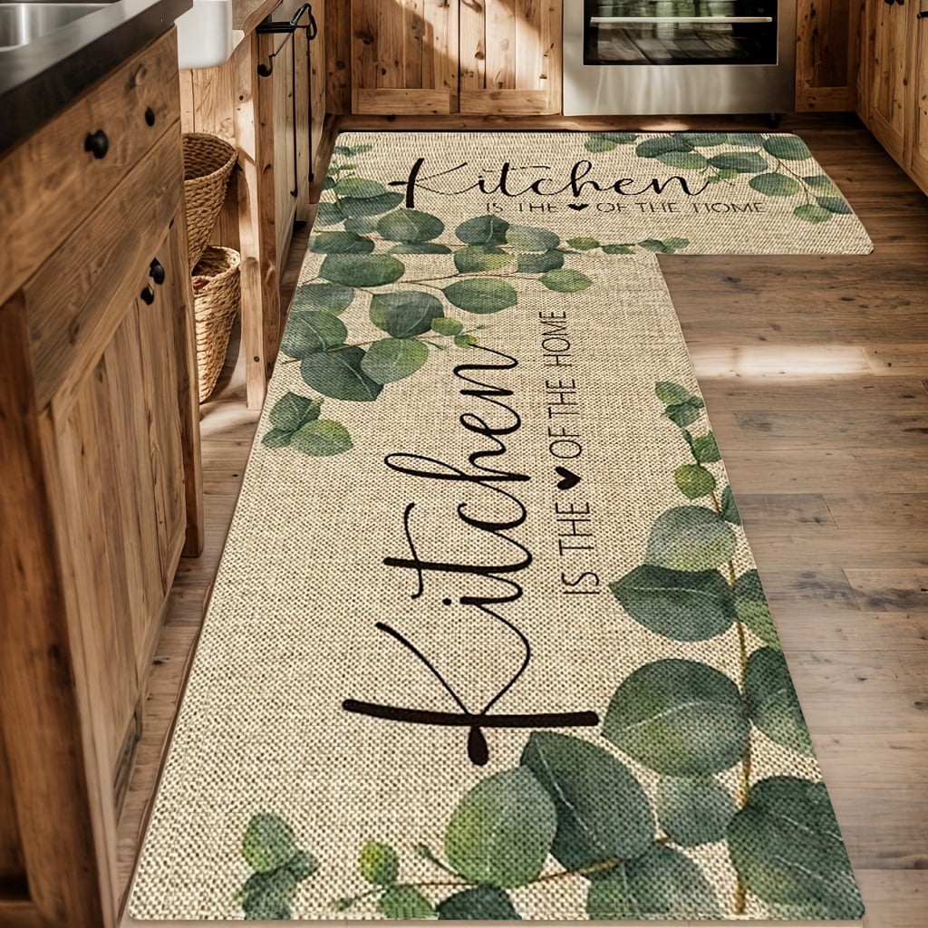 2D Summer Green Leaf Kitchen Carpet Set, Printed "KITCHEN" Words ...