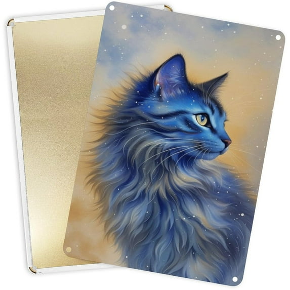 2D Tinplate Vertical Wall Decor Fantasy Blue Cat Portrait Pattern | HD ...