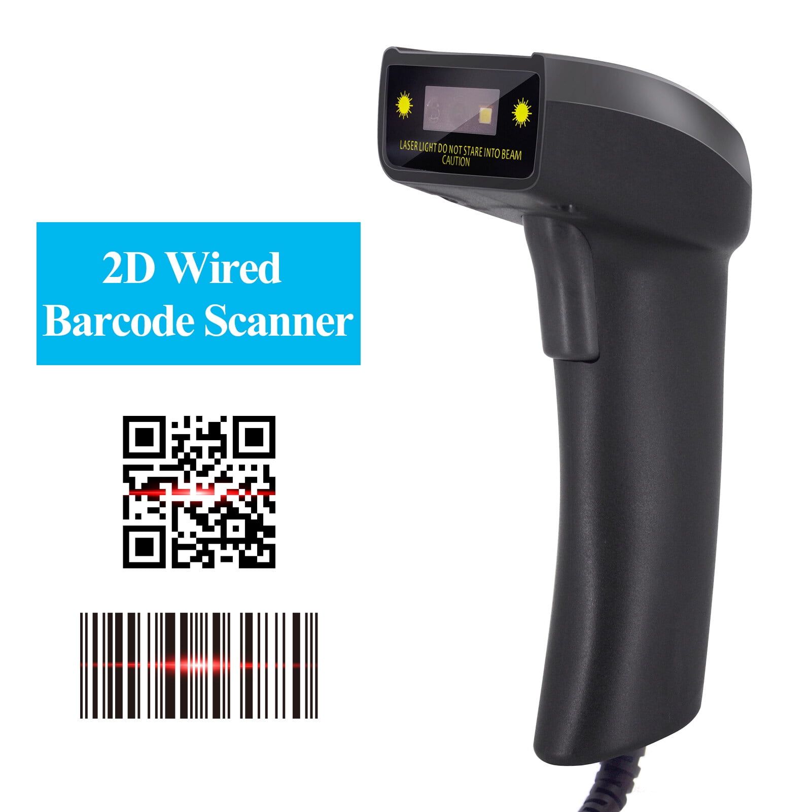2D USB Barcode Scanner Handheld Wired 1D Bar Code Reader Manual Trigger ...