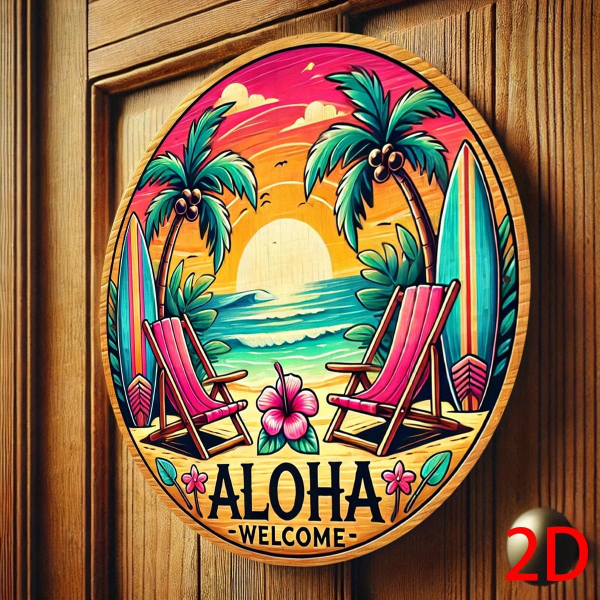 2D,Vintage Hawaiian Aloha Welcome Round Aluminum Tin Metal Signs Home ...