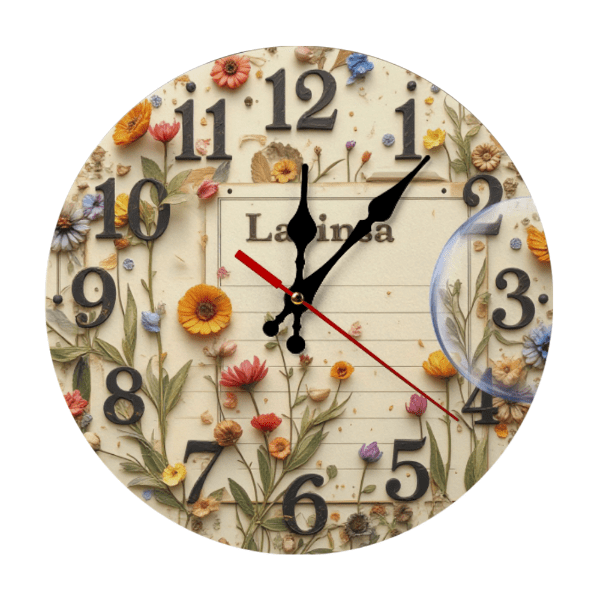 2D Vintage Wood Pressed Flower Clock Rustic Floral Wall Art , Vintage ...
