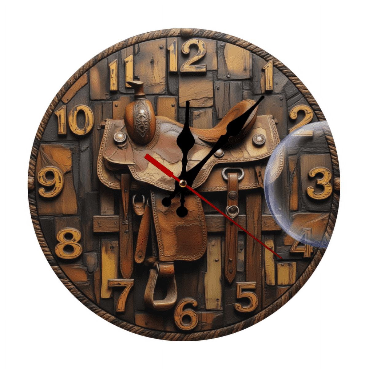 2D Vintage Wooden Antique Wood Round Western Saddle Collage Clock ...