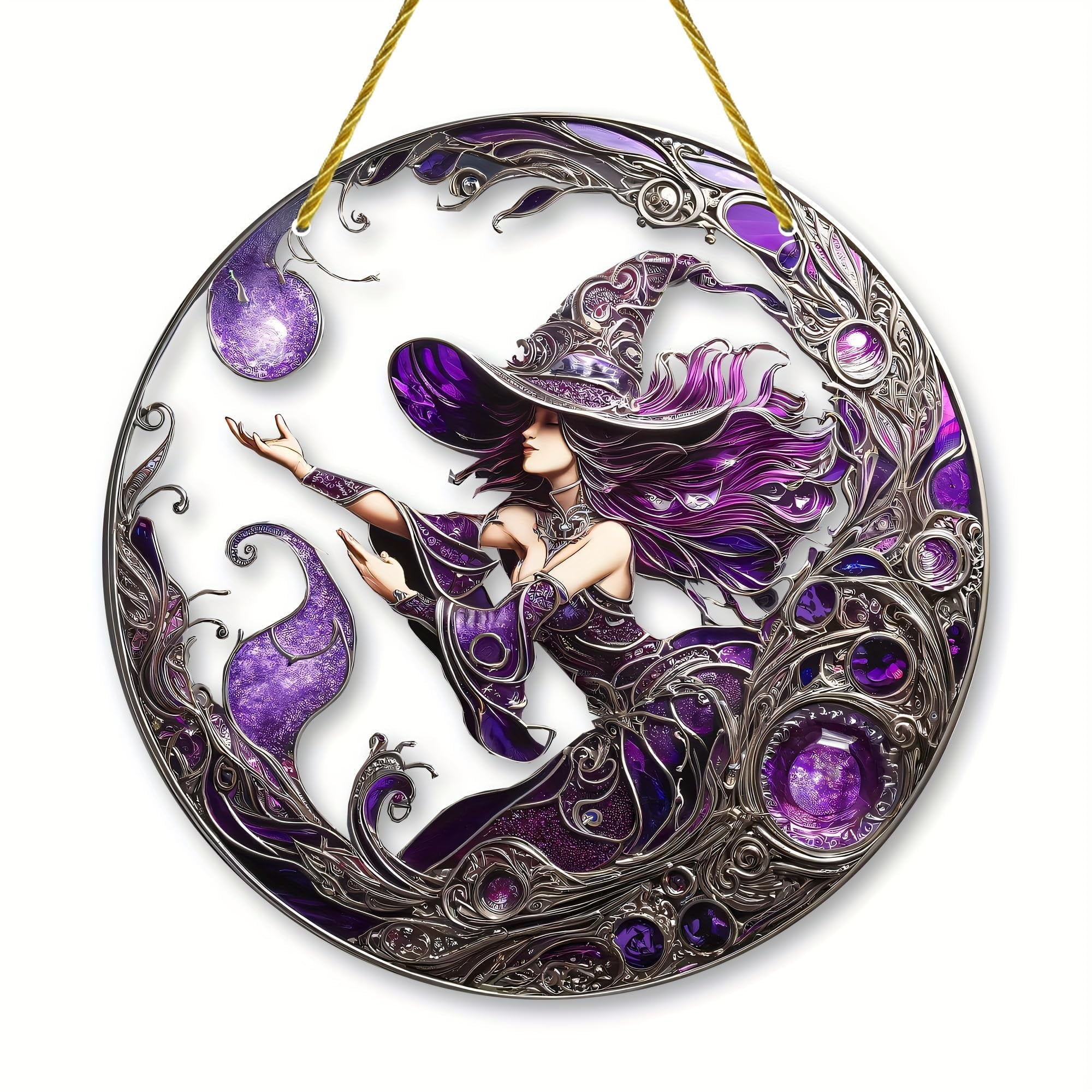 2D Witch Magic Acrylic Round Pendant (8x8 inches) with Hanging Cord ...