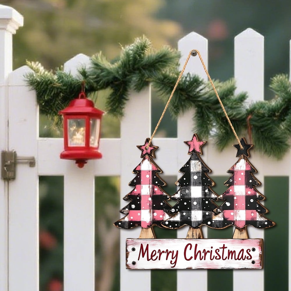 2D Wooden Christmas Tree Decoration Sign | Set of 3 Natural Wood ...