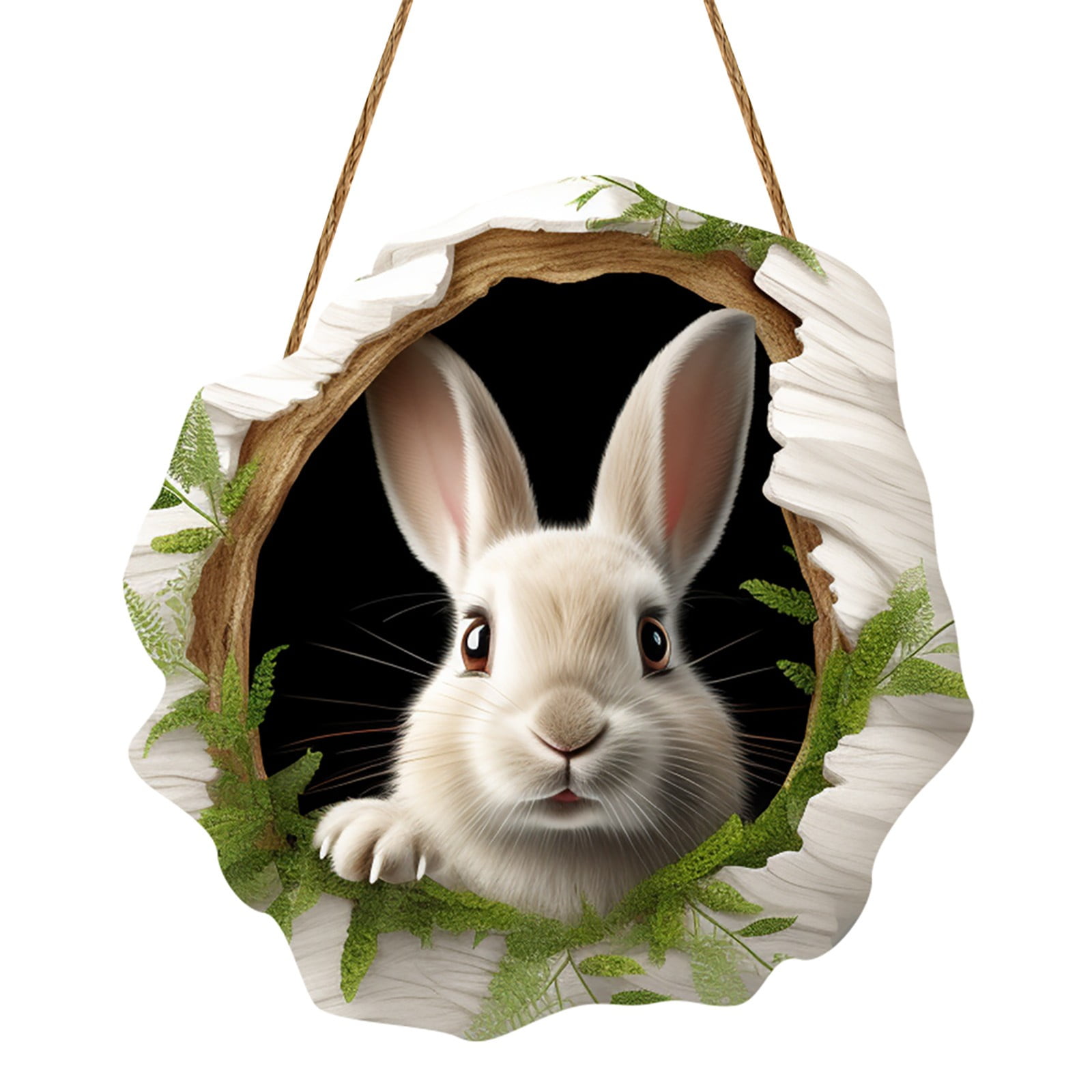 2D Wooden Easter Bunny Rabbit Hole Door Sign 30x30cm - Festive "Happy ...