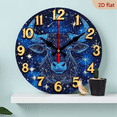 2D flat, a 10-inch wooden round wall clock, blue bull star moon design ...