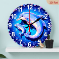 2D flat, a 10-inch wooden round wall clock, dolphin and bubbles design ...