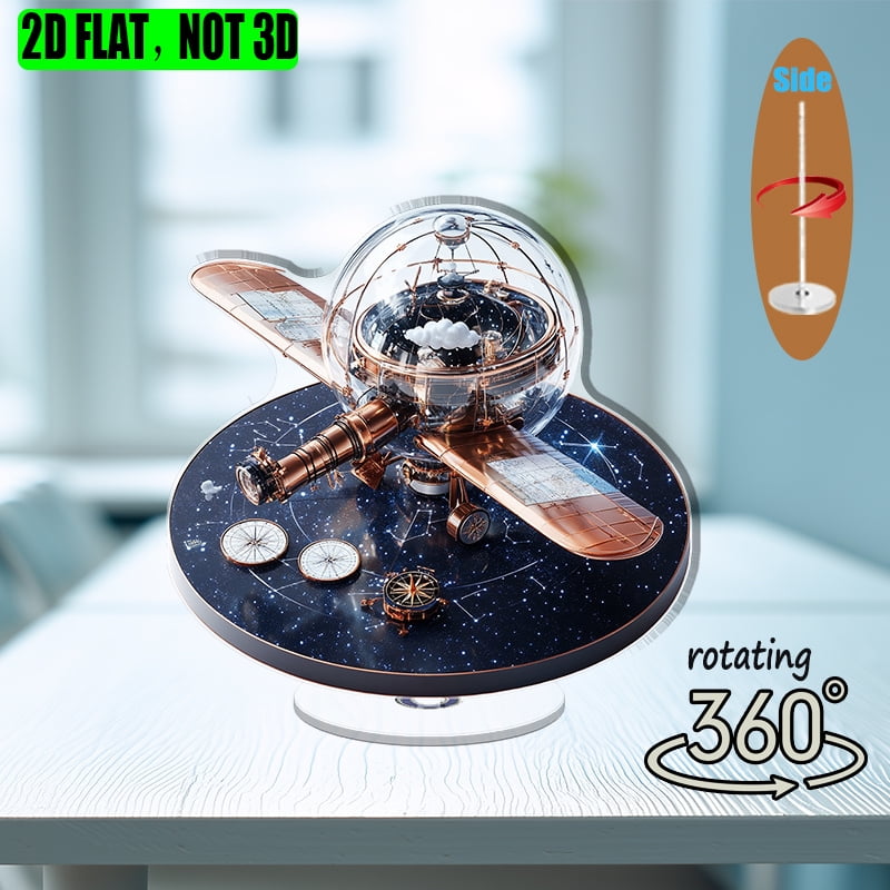 [2D flat] 1PC Revolving acrylic display featuring a glass biplane on a ...