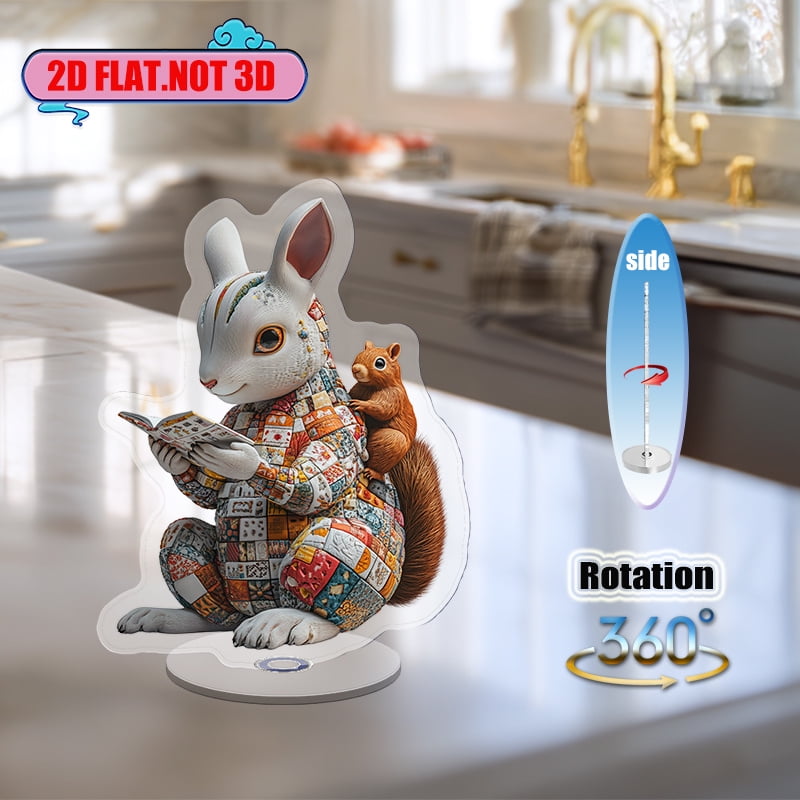 [2D flat] 1PC Rotatable acrylic display featuring a pale creature and a resting squirrel ideal ...